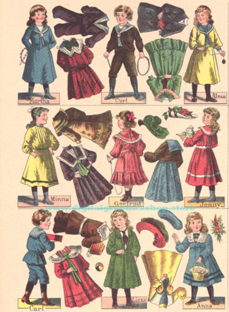 INSTANT DOWNLOAD, Victorian Children Paper Dolls Digital Printable ...