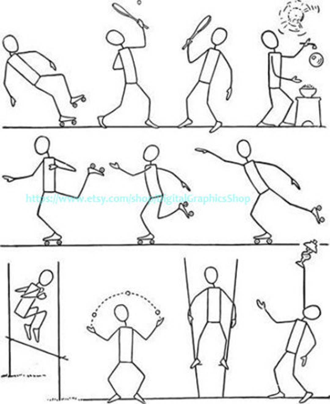 Stick People Body Action Poses Printable Art Clipart Png Jpg Svg Vector ...