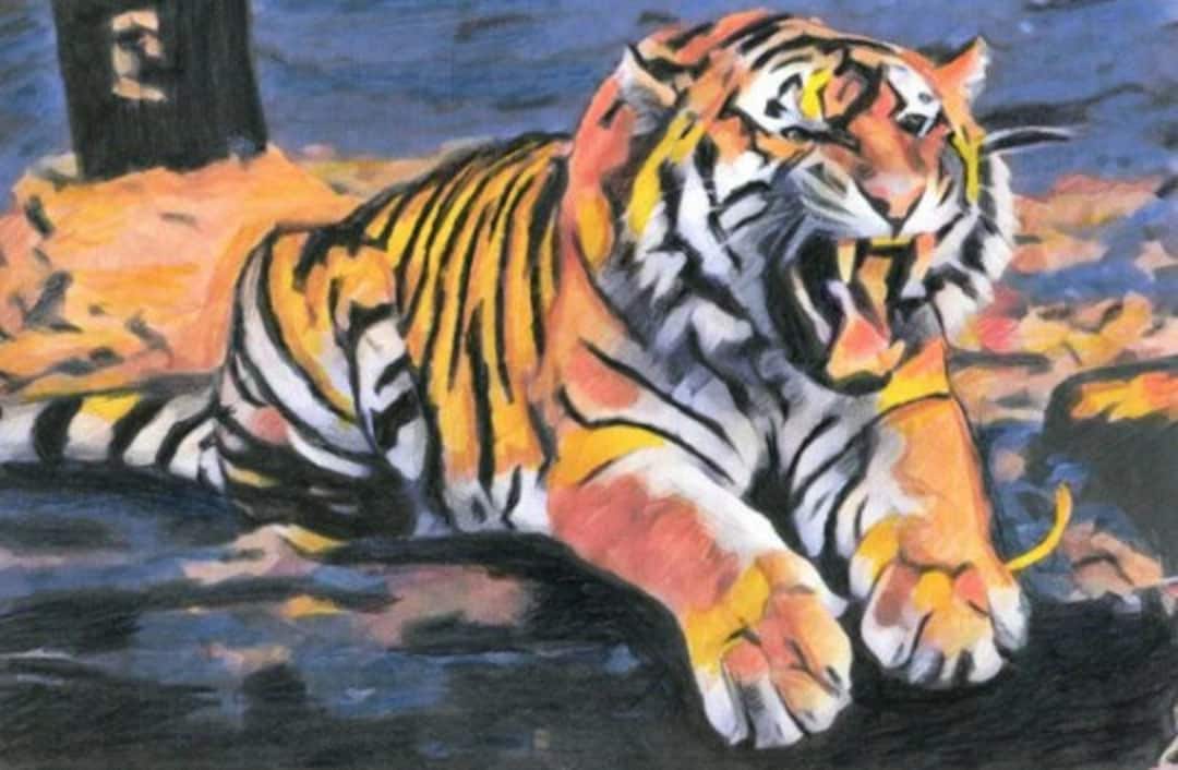 ORIGINAL ABSTRACT Tiger Colored Pencil Drawing Jungle Safari - Etsy