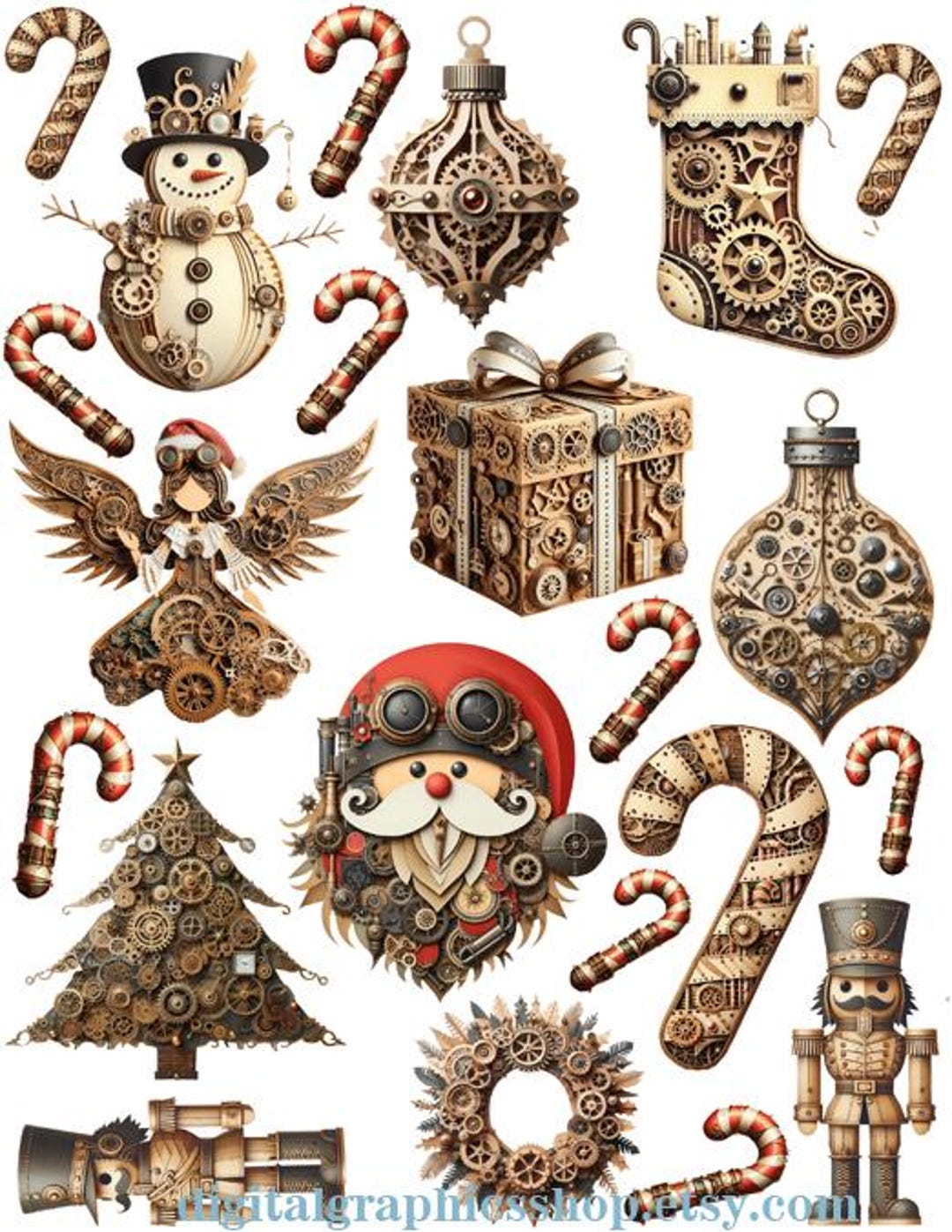 Christmas Steampunk Paper Crafts Cut Outs Digital Collage Sheets ...