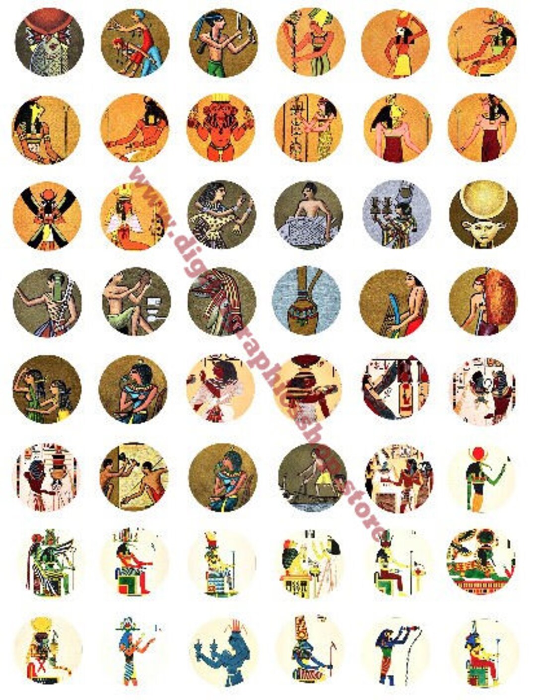 Ancient Egypt Digital Collage Sheet 1 Inch Circles, Egyptian King and ...