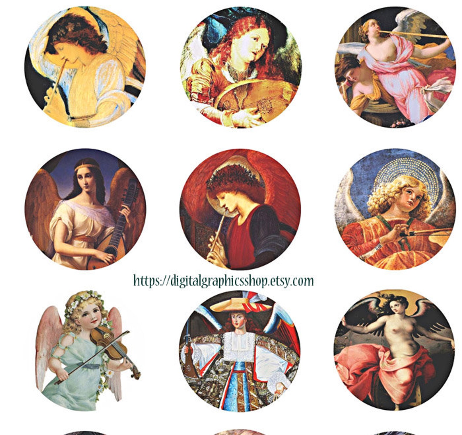 Vintage Angels 1.5" Circles Collage Sheet Women Children, Printable ...