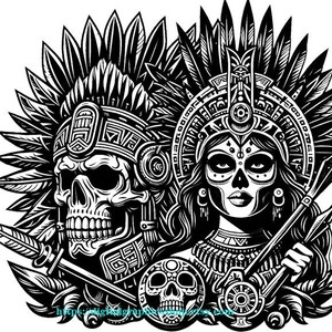 Skull Aztec Warrior Png, Aztec Queen Day of the Dead Png Clipart ...