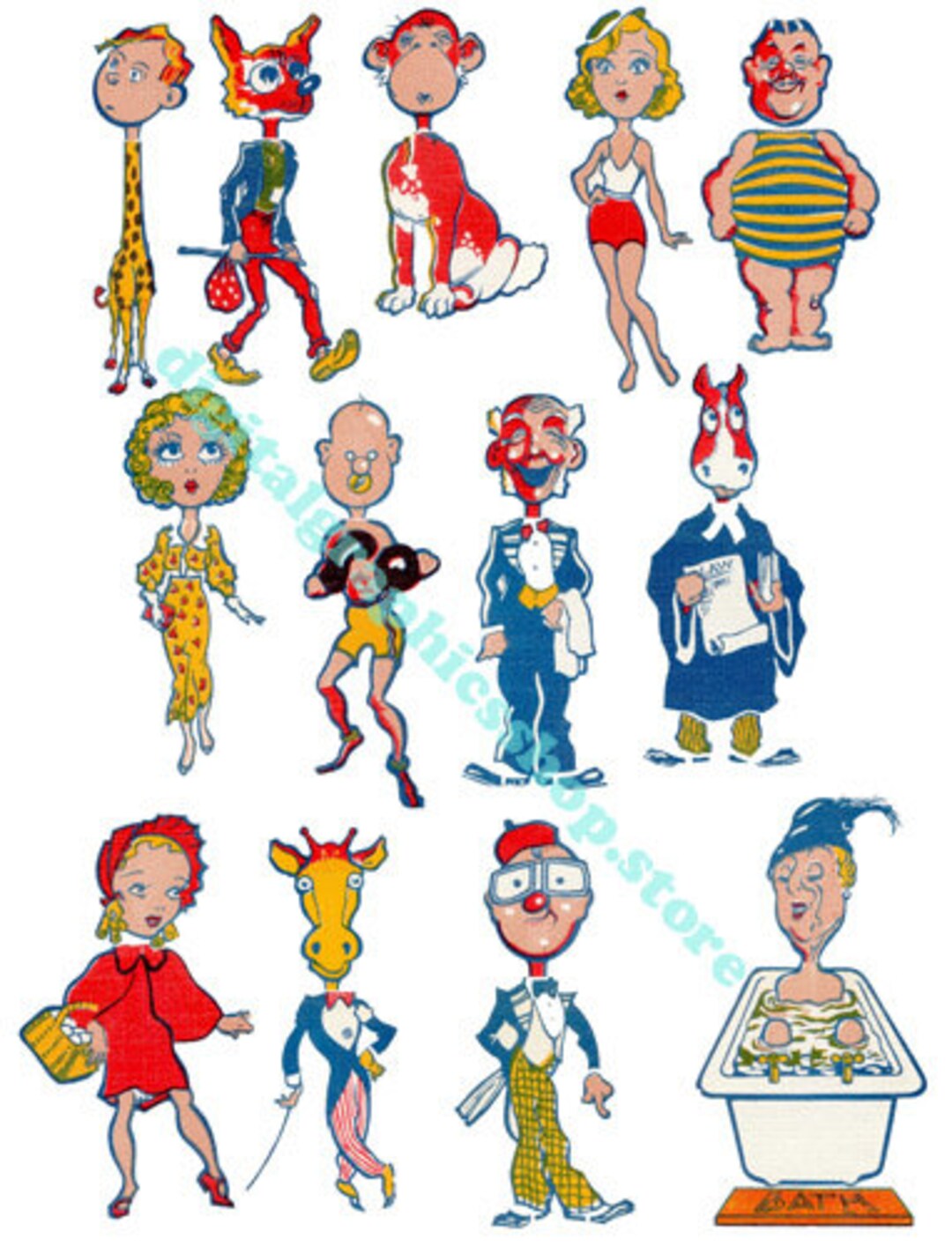Silly Cartoon Characters People Animals Men Women Clipart Digital ...