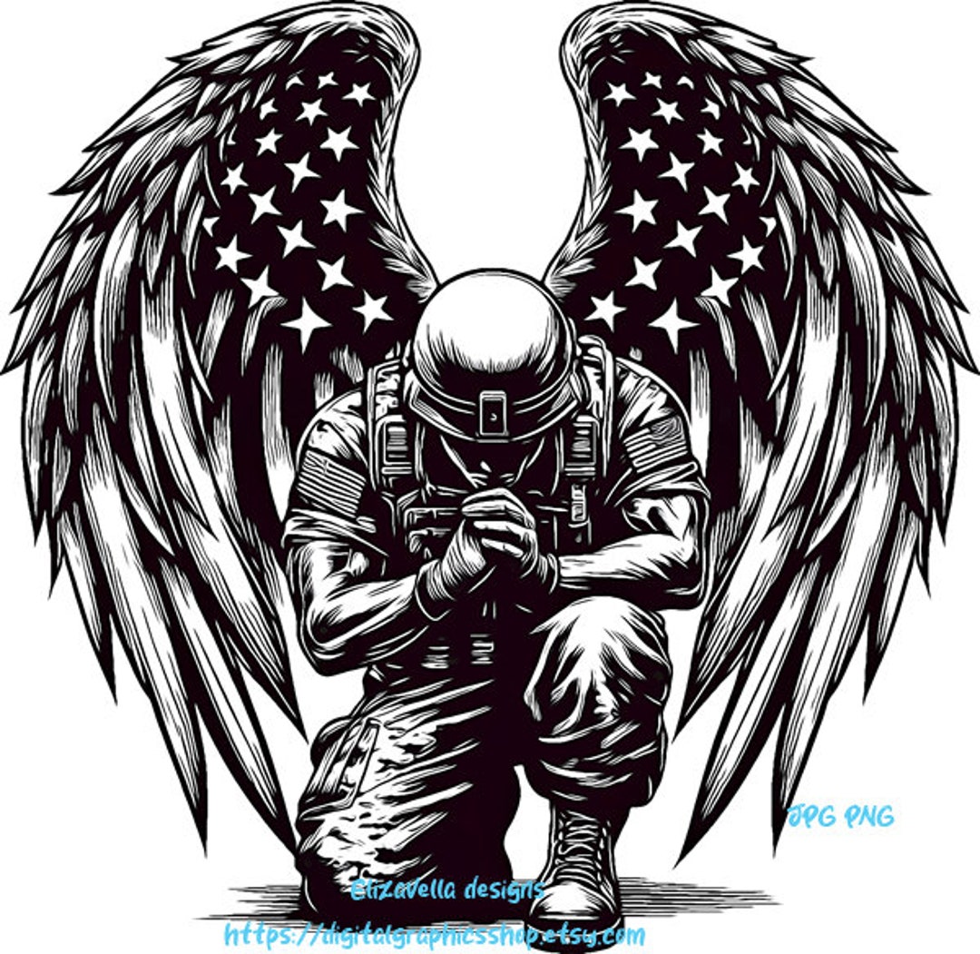 American Soldier Angel Man Praying Png USA Flag Png, SVG Jpg Patriotic ...