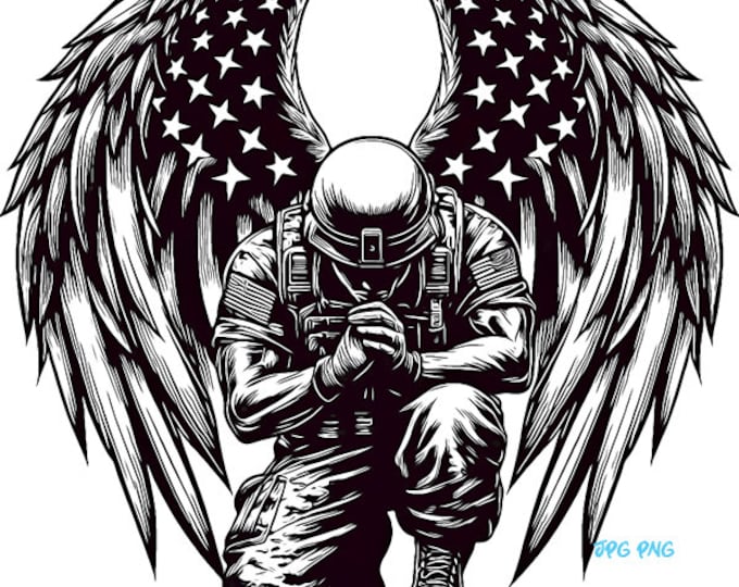 American Soldier Angel Man Praying Png USA Flag Png, SVG Jpg Patriotic ...