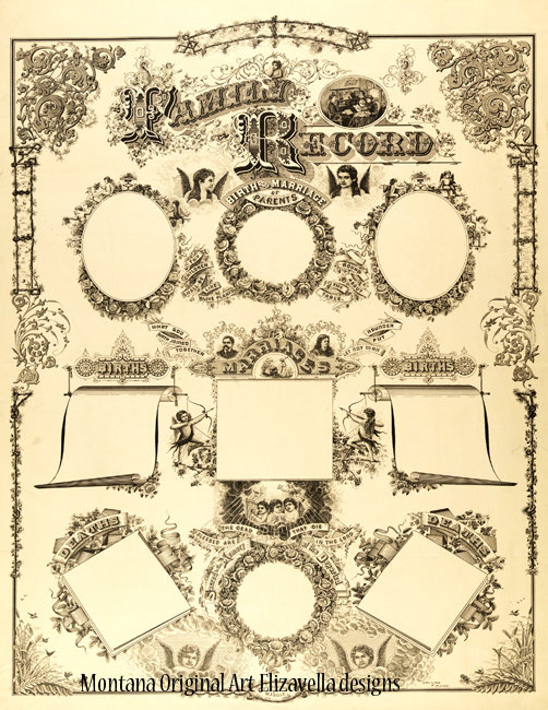 Printable Family Records Certificate Birth Marriage Death Vintage ...