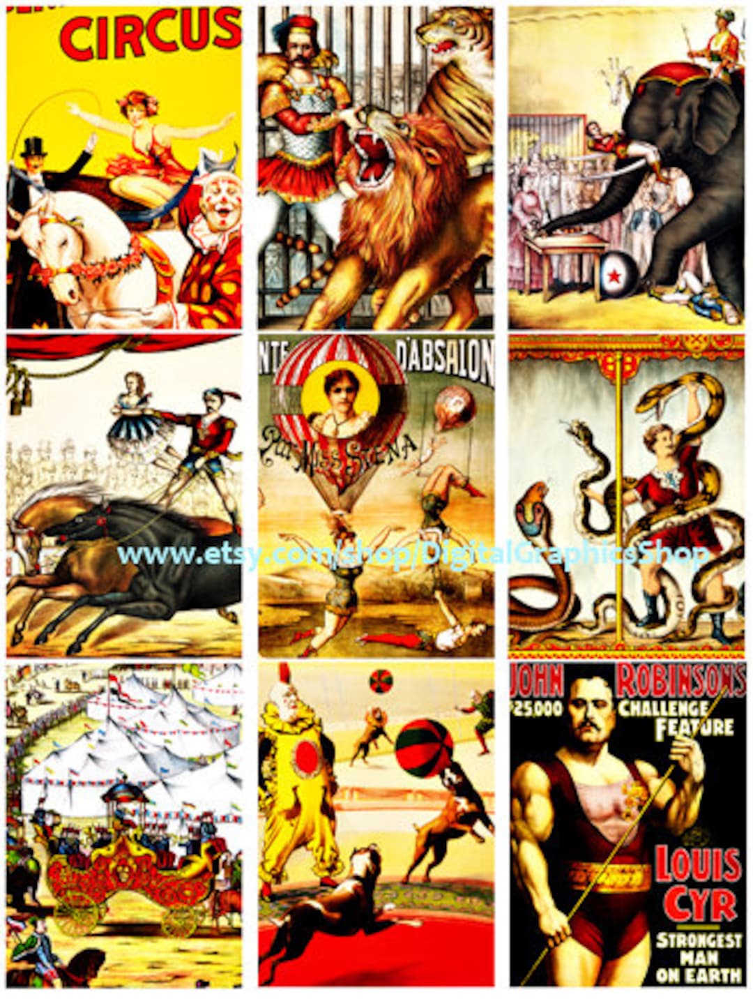 1800s 1900s Vintage Circus Collage Sheet Carnival Art, Digital Clipart ...