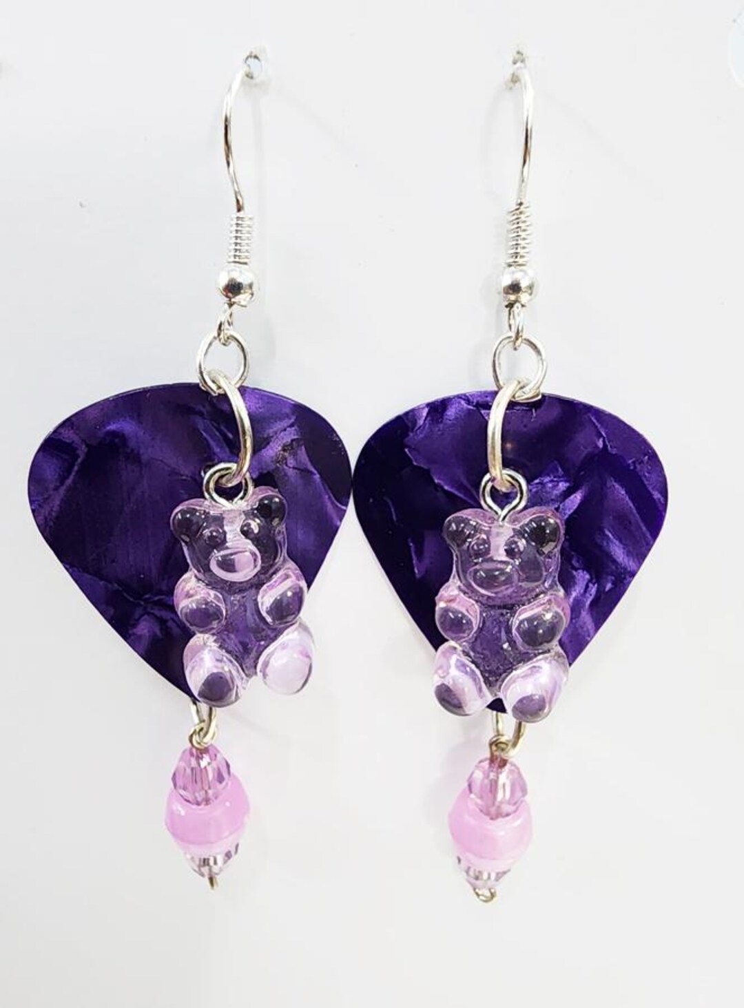 Purple Gummy Bear Charm Guitar Pick Earrings Dangles Handmade Music ...