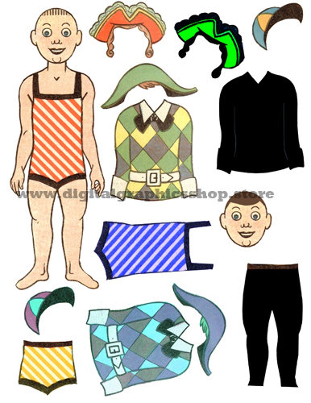 Wierd Boy Paper Doll With Clothes Digital Printable Collage Sheet ...