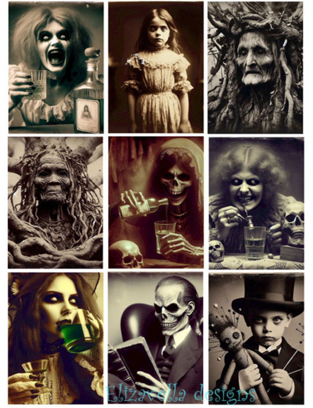 Spooky Old Photographs Digital Collage Sheet, Aceo Cards Witches ...