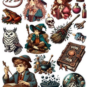 Wizards and Witches Digital Clipart Collage Sheet Animals Potions Magic ...