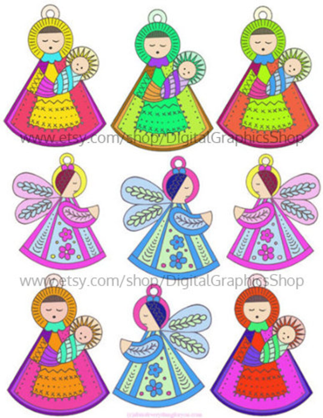 Virgin Mary Jesus Angels Christmas Ornaments Cut Outs Collage Sheet ...