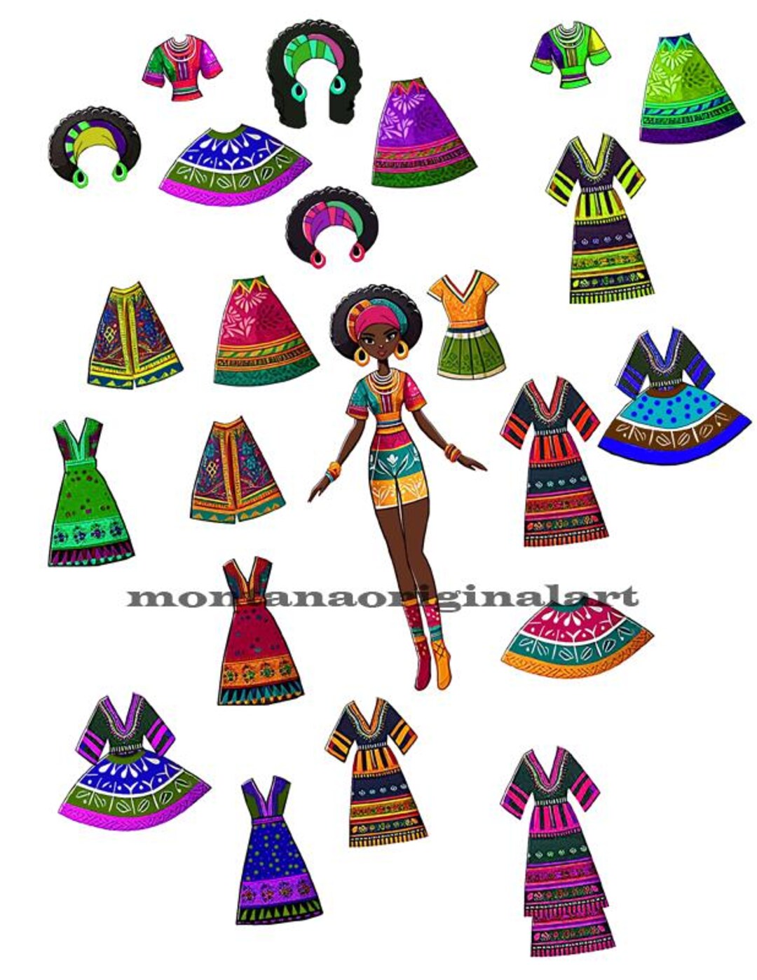 Black African Woman Paper Doll With Clothes Clipart Printable Kids ...