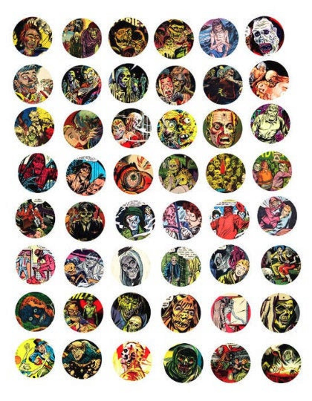 Printable Zombies Collage Sheet Clipart 1 Inch Circles Digital Download ...