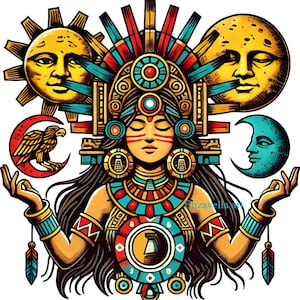 Aztec Warrior Princess Woman Png, Sun Moon Jpg Clipart Printable ...