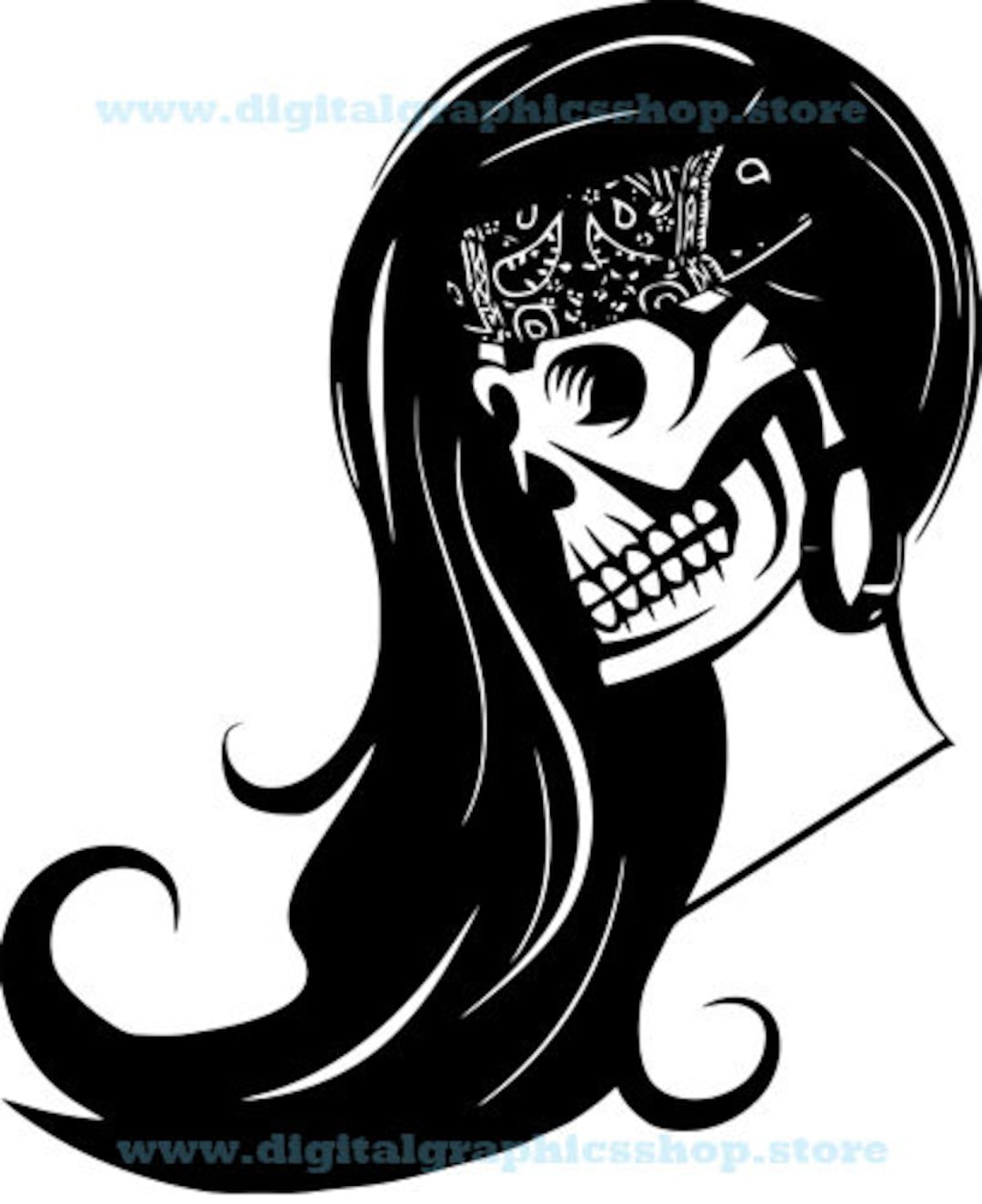 Female Skull Biker Chick Png, Chola Skeleton Svg Clipart Printable Art ...