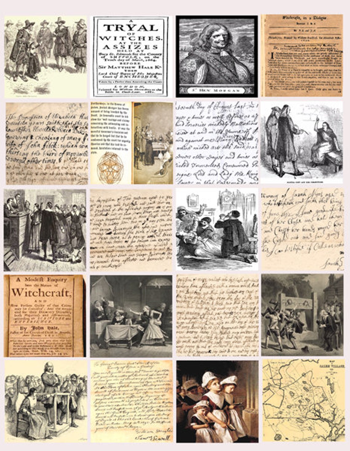 Salem Witch Trials Art Letters Collage Sheet Documents Instant Download ...