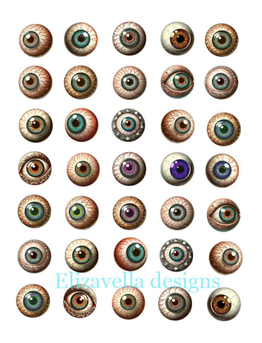 Creepy Eyeballs Collage Sheet: 1 Inch Circles, Halloween Horror ...