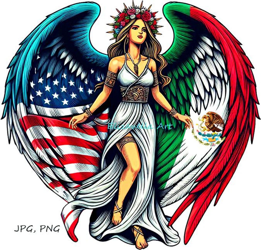 American USA Mexico Flag Angel Woman Png Jpg Patriotic Art Logo Clipart ...