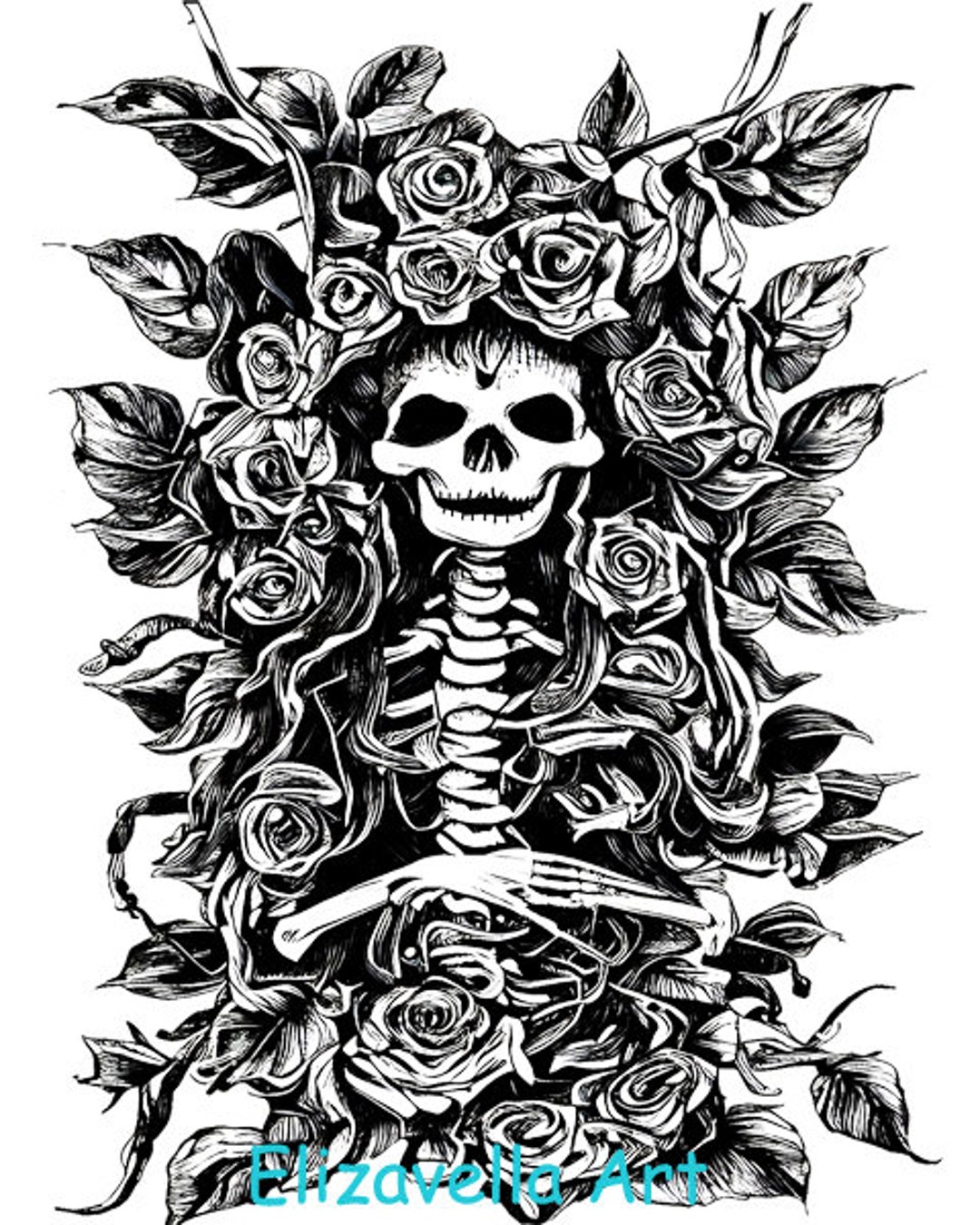 Skeleton Roses Png, Day of Dead Png, Abstract Surreal Art, Skull Roses ...