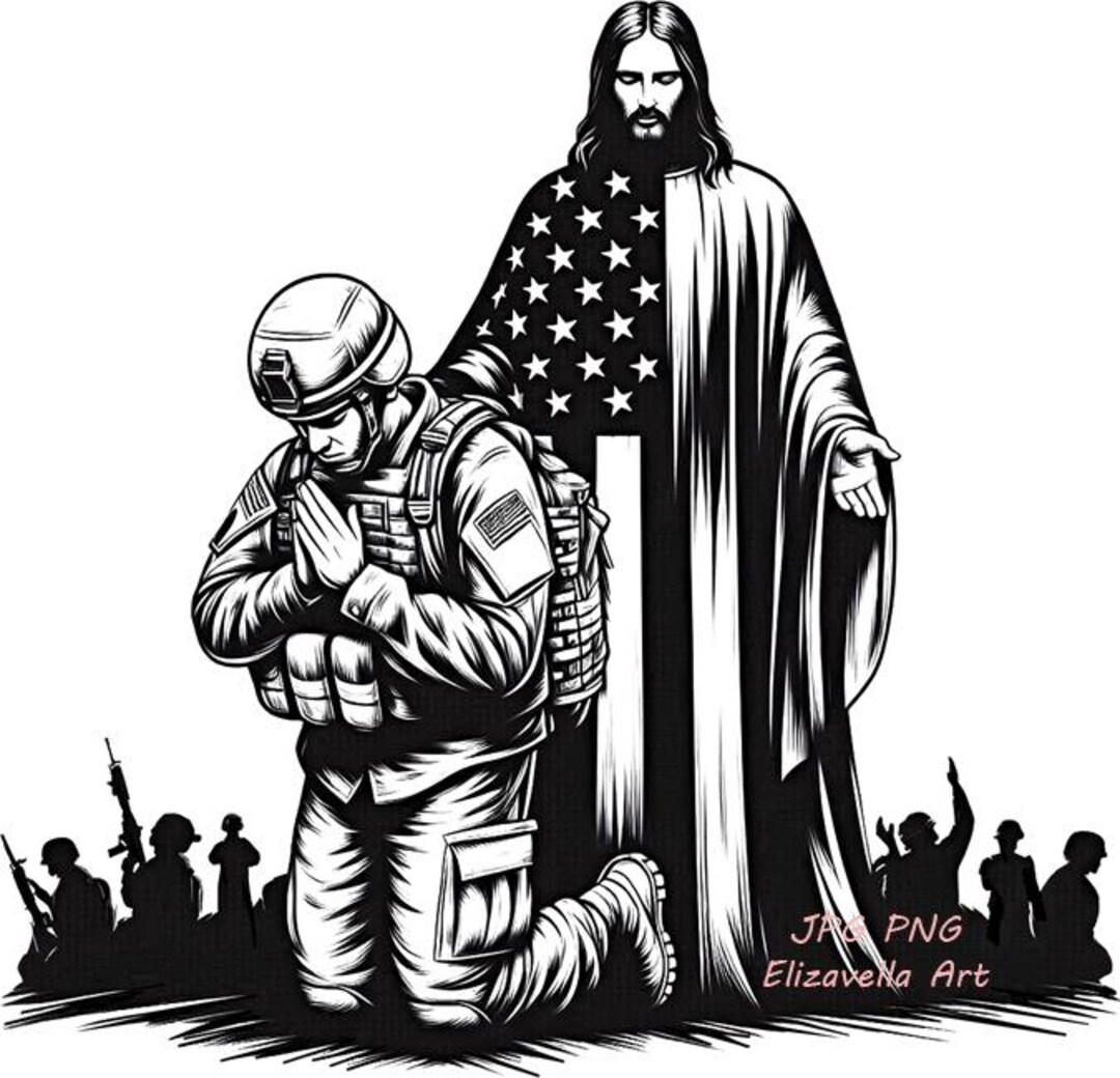 Praying Soldier & Jesus USA Flag Art (PNG JPG Digital Download) - Etsy