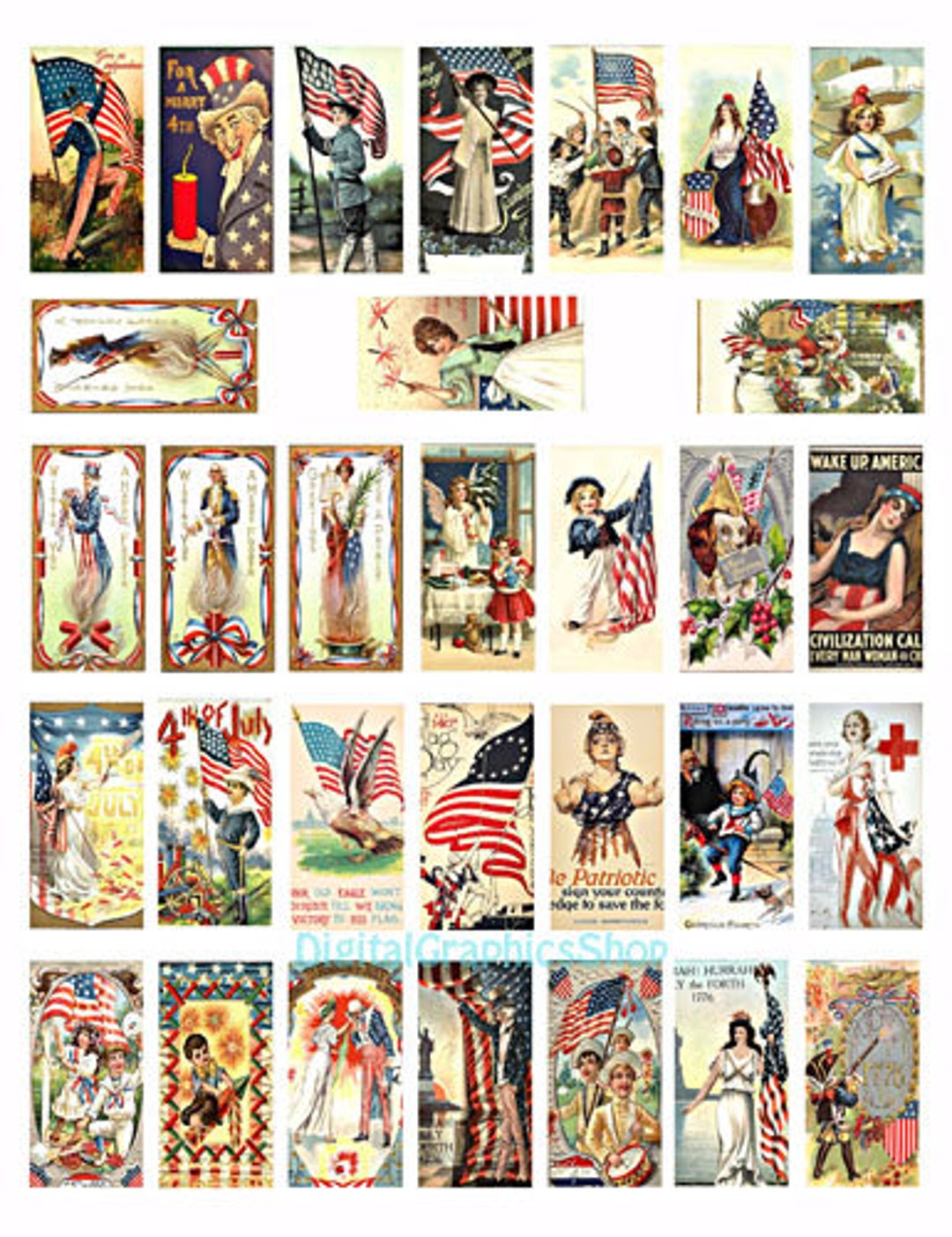 Patriotic Art Vintage Americana USA Flag Clipart Digital Collage Sheet ...