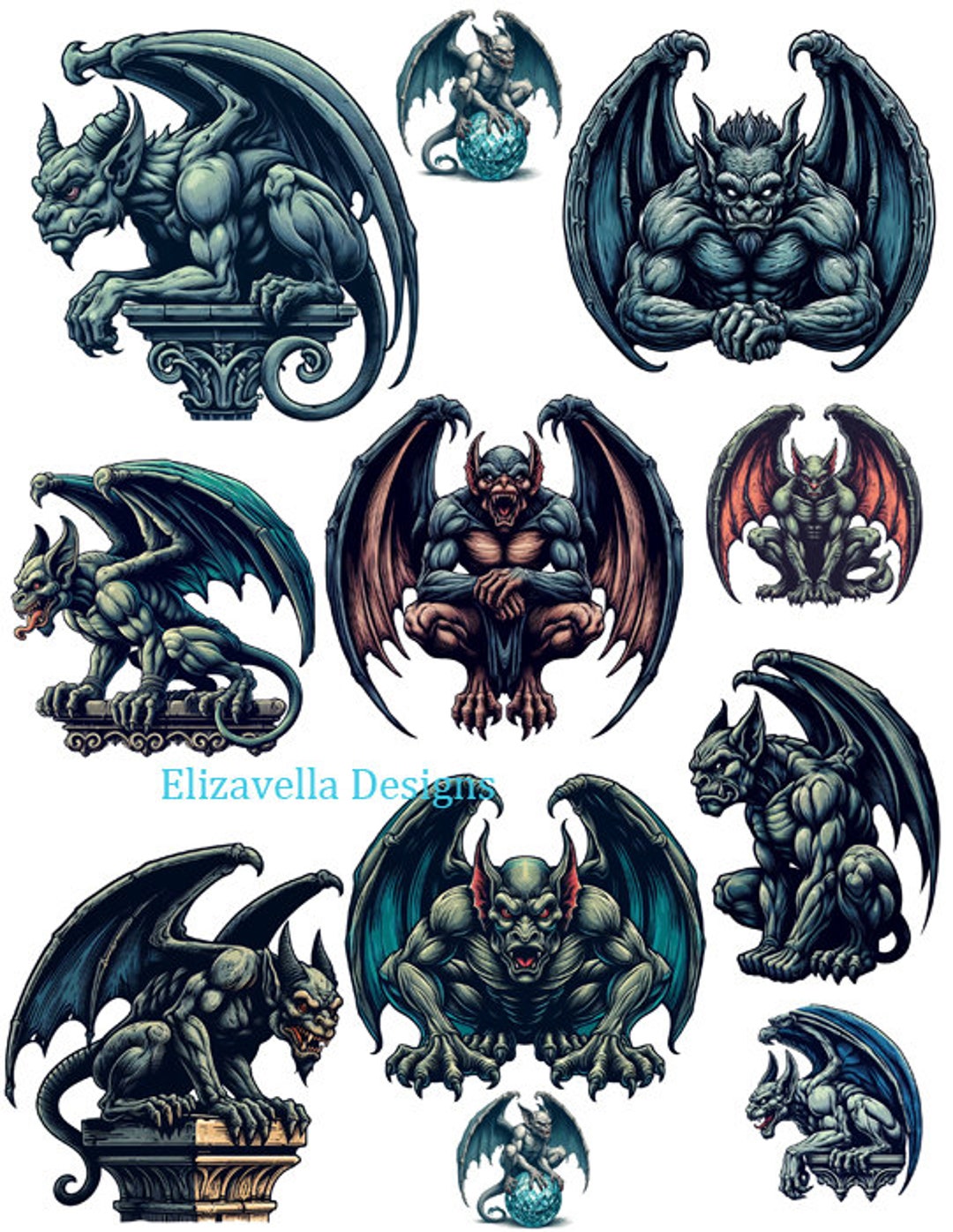 Gargoyles Dragons Collage Sheet Monsters Cretures Art Clipart Png Jpg ...