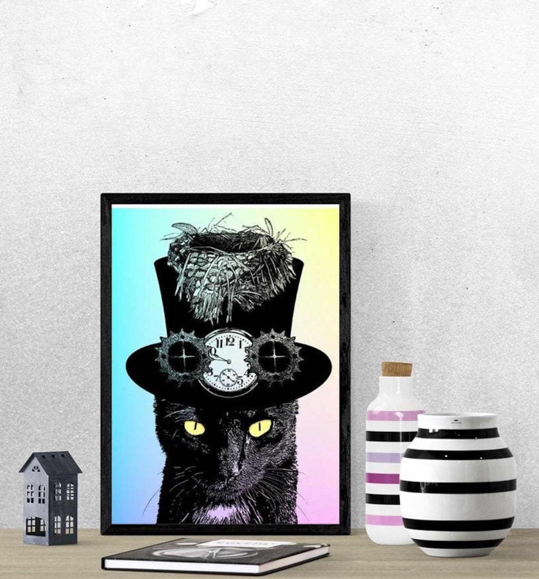 Mad Hatter Cat Art Print, Fantasy Fairytale Digital Print Animals ...