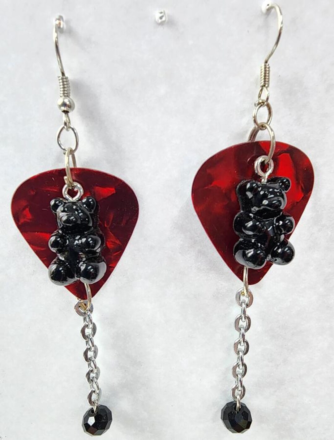 Black Gummy Bear Charm Red Guitar Pick Earrings Dangles Handmade Music ...