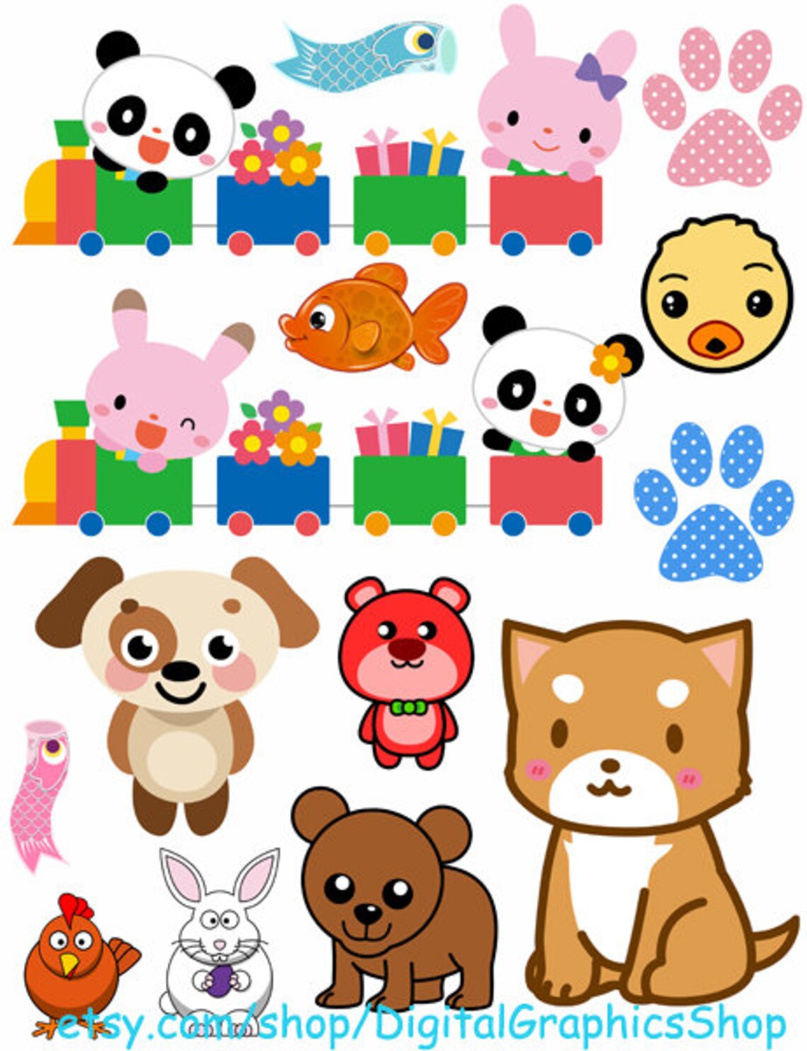 Cute Cartoon Baby Animals Digital Collage Sheet Printable Art Animal ...