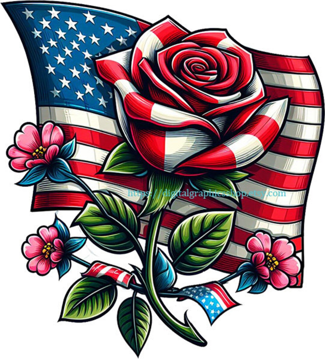 Printable Patriotic Rose, USA Flag Png, Patriotic Art Logo Military Vet ...