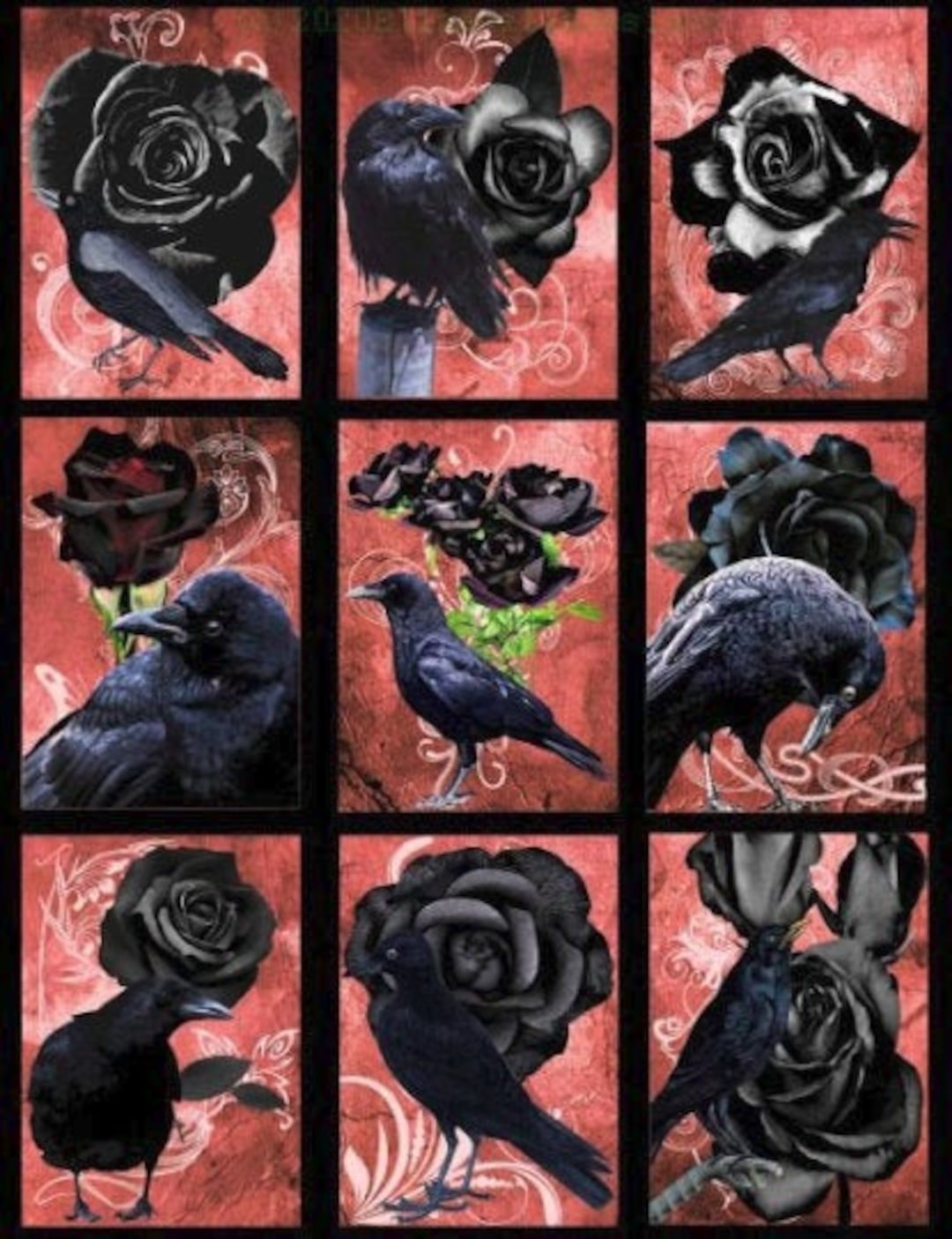 Digital Collage Sheet Black Crows Black Roses Goth 2.5" X 3.5" Aceo ...