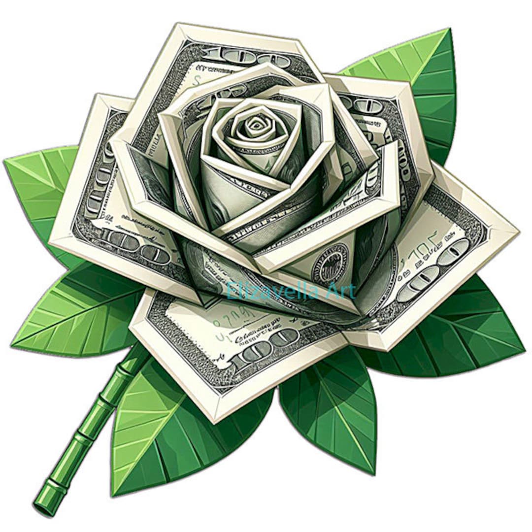 100 Hundred Dollar Bill Rose Png Origami Paper Money Clipart Art Design ...