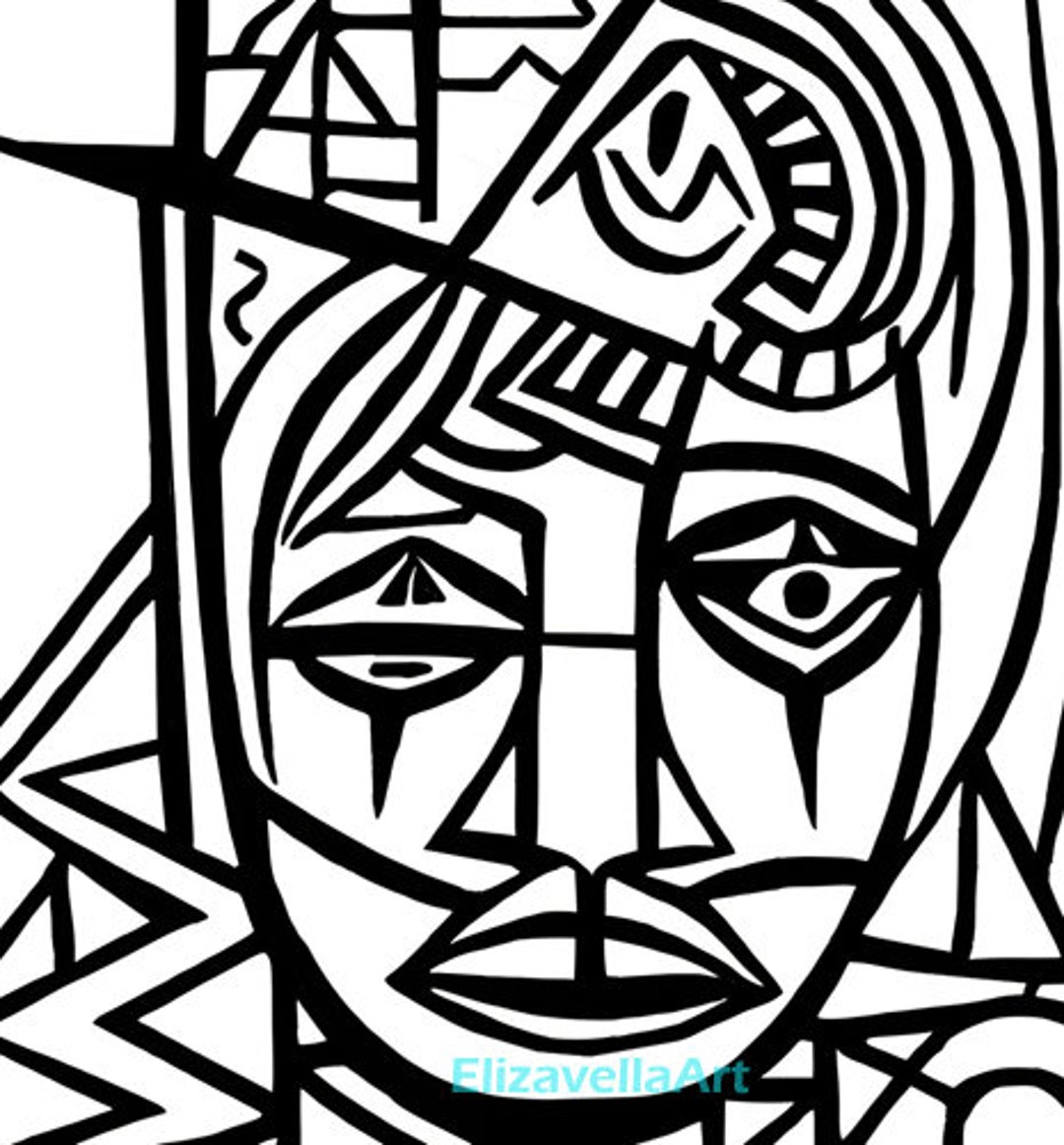 Abstract Face Coloring Page Printable Wall Art, Jpg, Abstract Wall Art ...