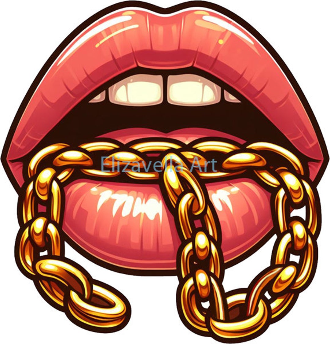 Red Lips Gold Chain PNG: Printable Mouth Clipart (digital Download) - Etsy