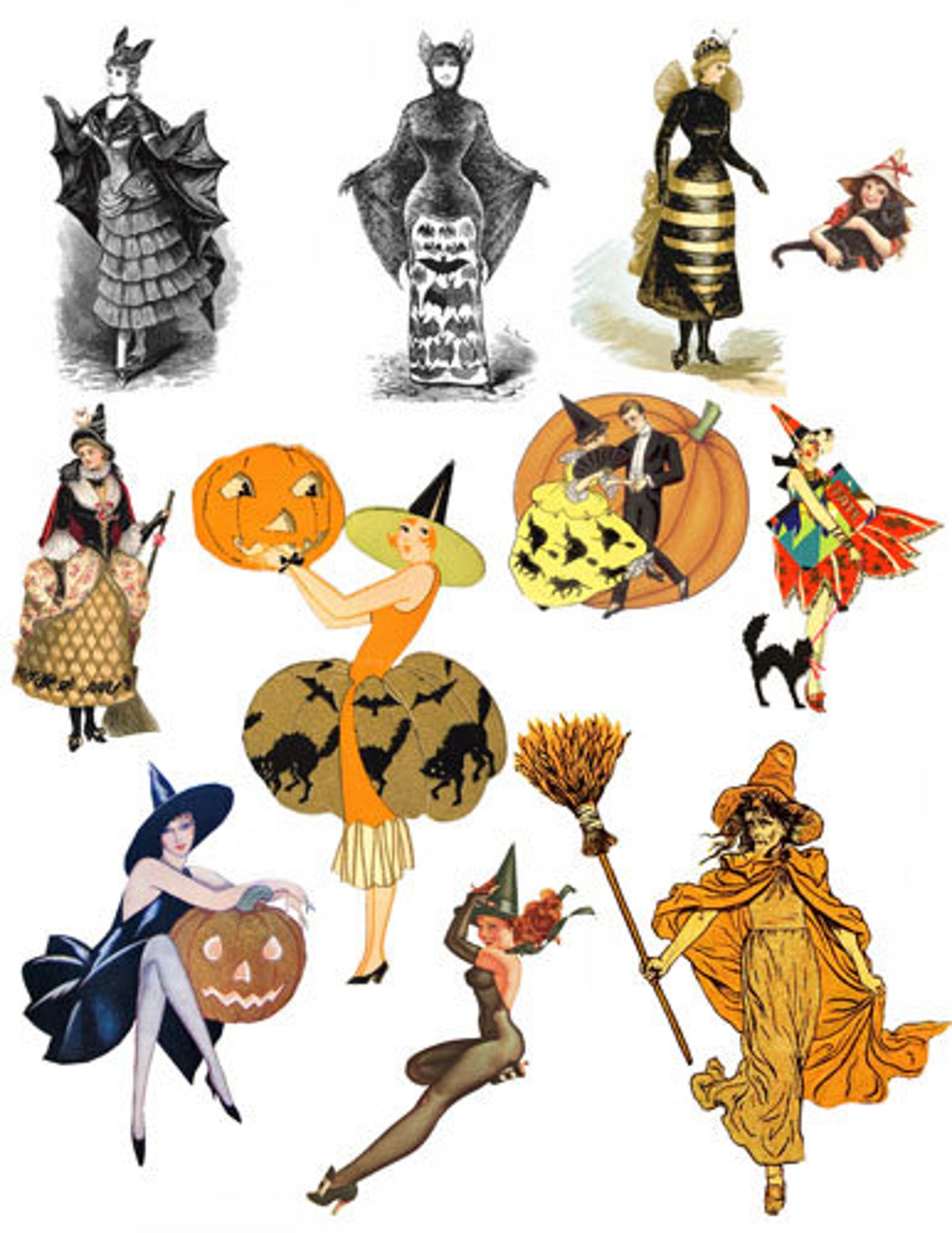 Vintage Halloween Witches Paper Doll Digital Instant Download Witch Die ...