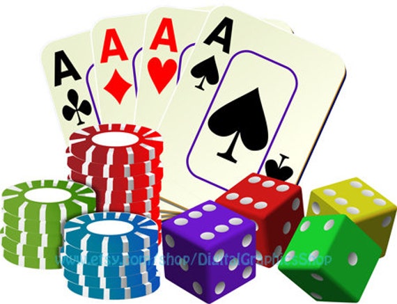 4 Aces Gambling Clipart Dice Cards Poker Chips Casino - Etsy