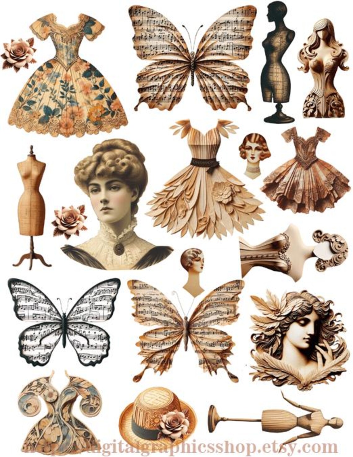 3 Digital Collage Sheets Png Jpg Fashion Paper Doll Digital Clipart Set ...