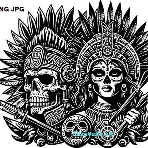 Skull Aztec Warrior Png, Aztec Queen Day of the Dead Png Clipart ...