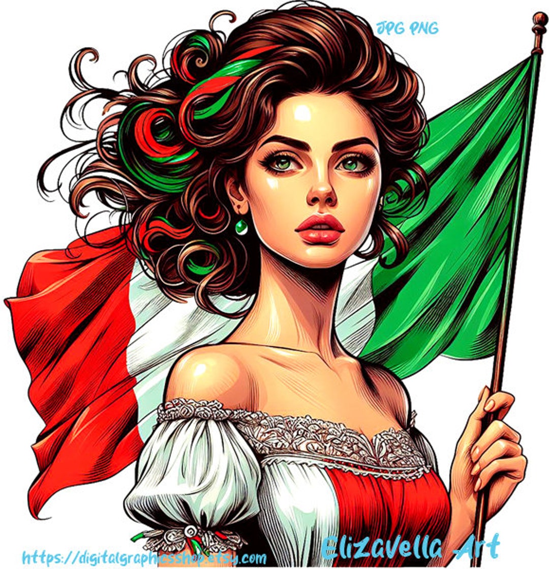 Italian Woman Italy Flag Png Clipart, Jpg Portrait Cartoon Art COLOR ...