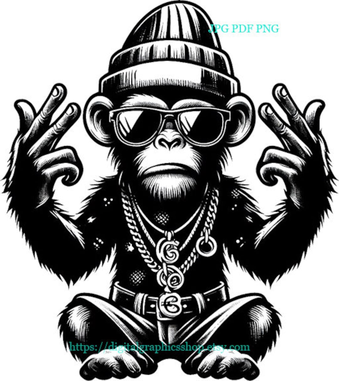 Ganster Monkey Png, Jpg, Cartoon Animal Clipart, Printable Art, Digital ...