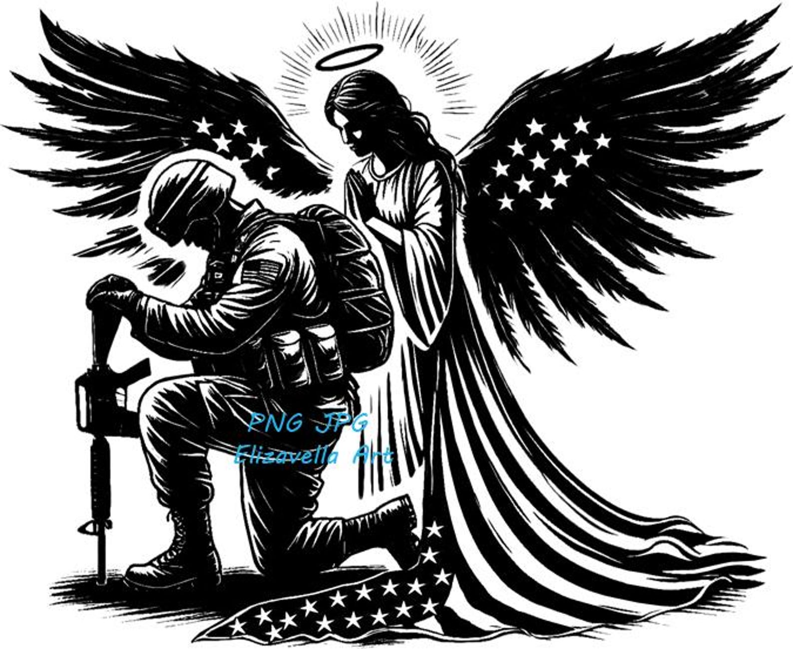 American Soldier and Angel Woman Praying Png USA Flag Png Jpg Patriotic ...