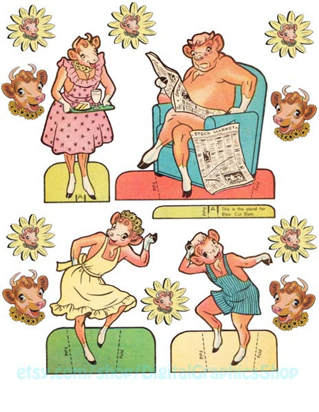 INSTANT DOWNLOAD, Cow Paper Dolls Digital Printable Collage Sheet ...