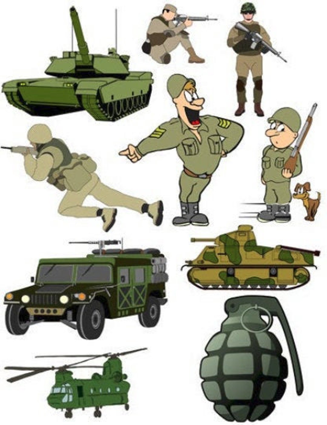 Cartoon Army Soldiers Clipart Collage Sheet Military War Comics Art ...