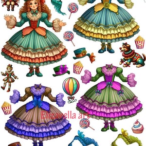 Victorian Girl Circus Clown Paper Doll Collage Sheets Cut Outs Png Jpg ...