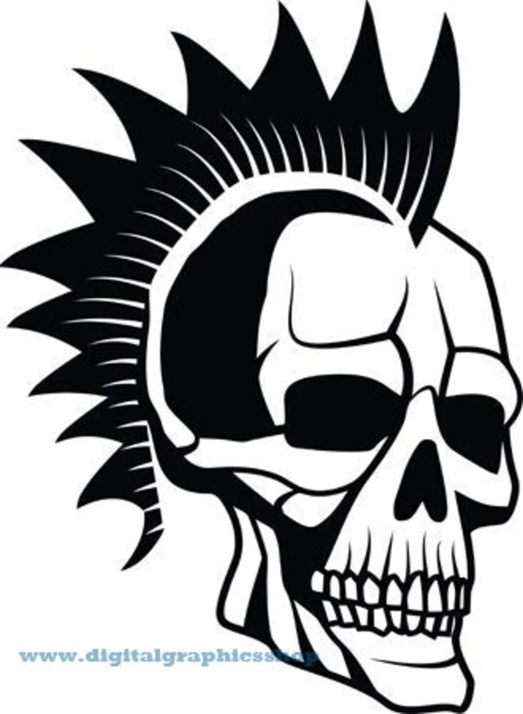 Punk rock skull, mohawk skull, png jpg svg, clipart, printable art ...