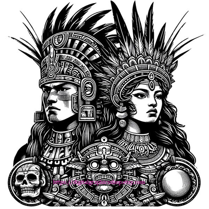 Aztec Warrior King & Queen Illustration: Printable Clipart (digital ...