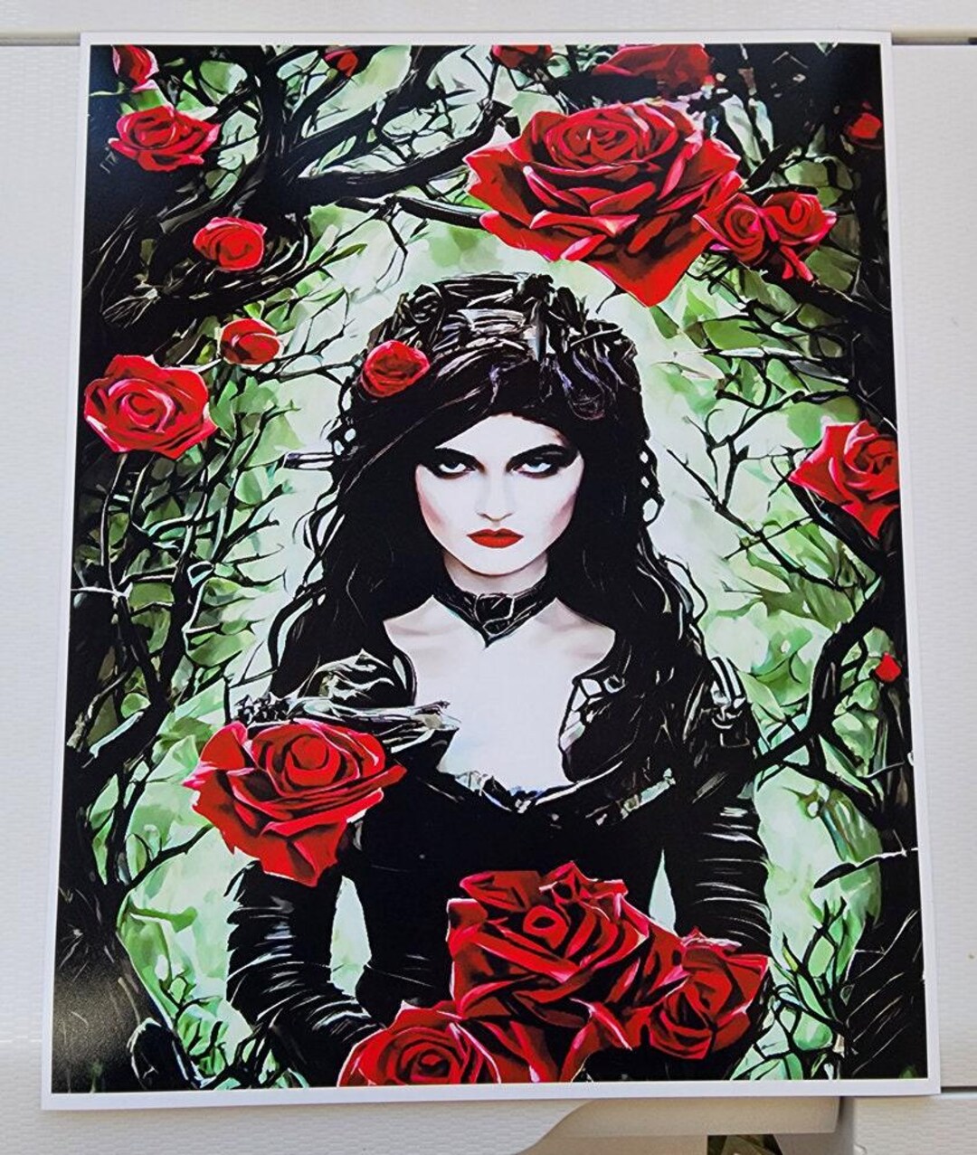 Gothic Vampire Queen of the Roses Original Art Surreal 8x10 Inch Semi ...