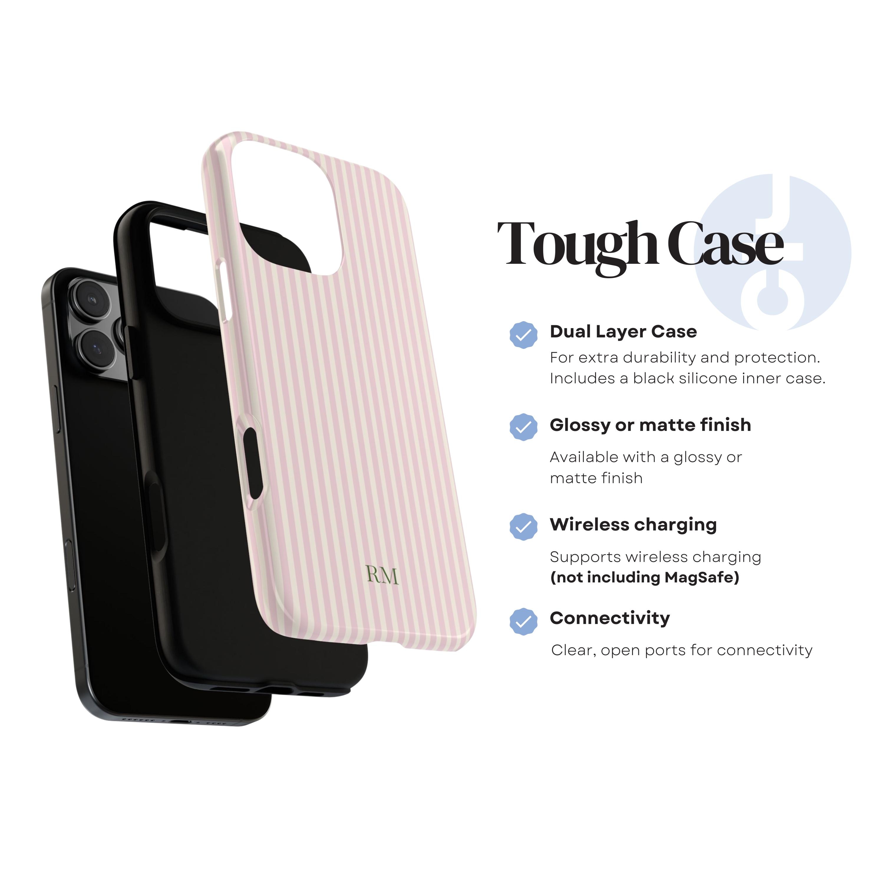 Personalized Monogram Phone Case Stripes Initials iPhone 16 15 14 13 12 ...